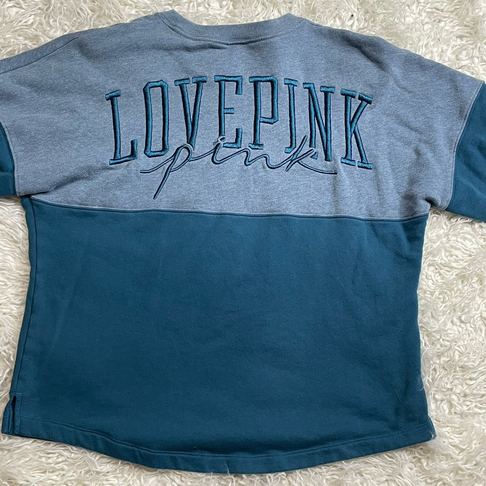 Victorias Secret PINK Embroidered Logo Loose Fit Sweatshirt Green M ...