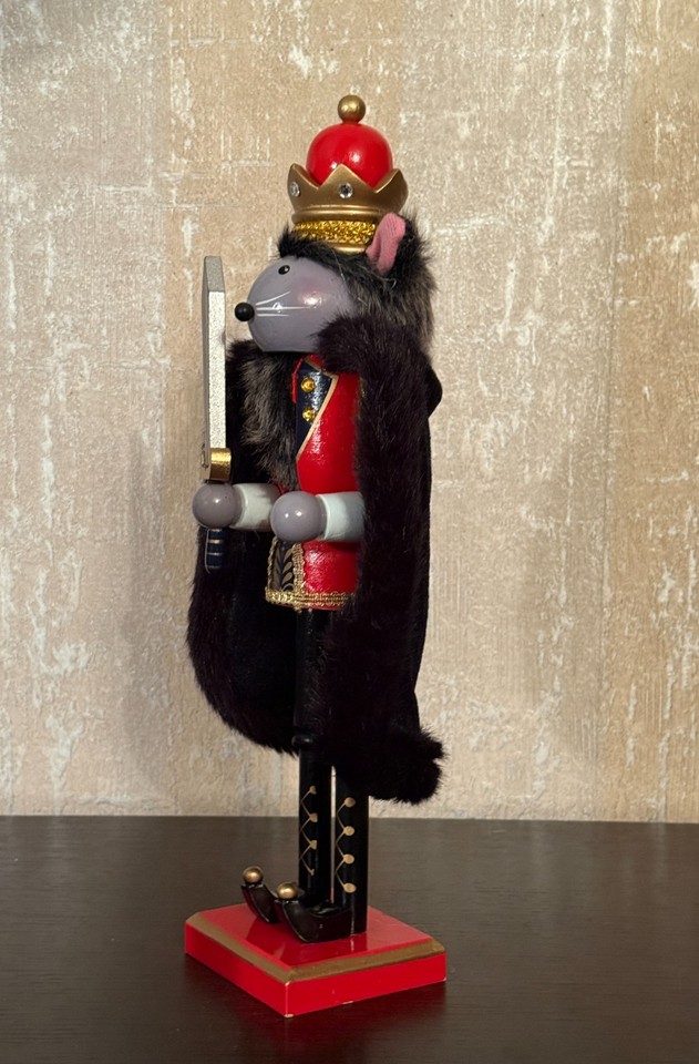15" Mouse King Nutcracker w/ Sword & Fur Cape Christmas Decor Wood Red ...
