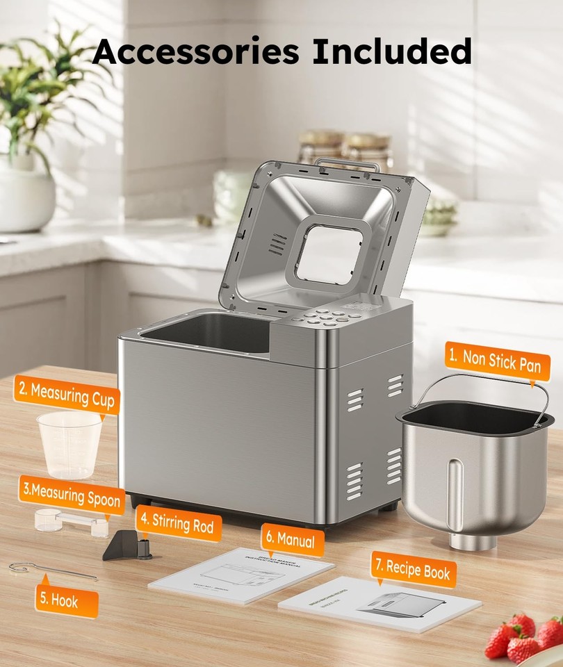 2LB Bread Maker Machine, 17 in 1 Automatic Stainless Steel Bread Machine, Non... | eBay