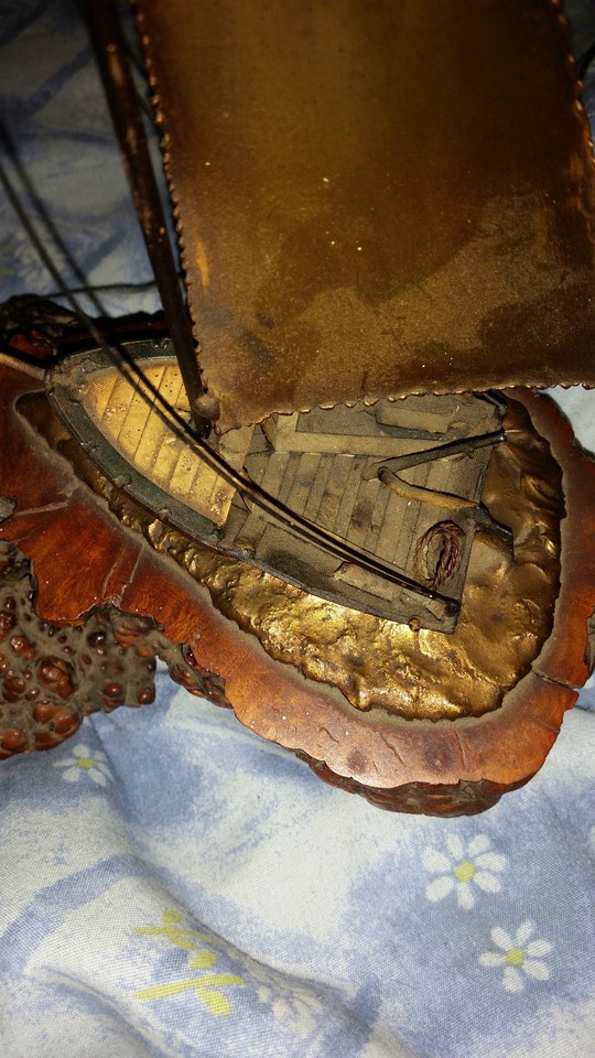 UNDER WAY BRASS SAILBOAT SCULPTURE ORNAMENT ON BURL WOOD LEBLANC ...