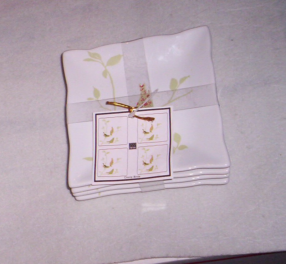 222 Fifth CHINTZ BIRDS Appetizer Snack Plates Set of 4 NEW | eBay