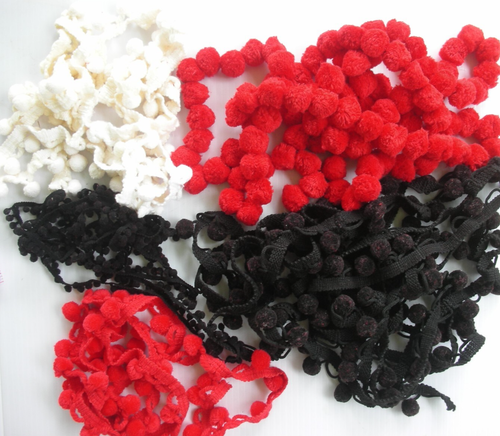 VINTAGE LOT FRINGE TRIM SEWING POM POM BALLS 18 YARDS RED WHITE BLACK ...