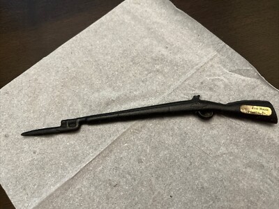 Vintage Miniature Cast Iron Black Toy Rifle w/ Bayonet 9” Souvenir ...