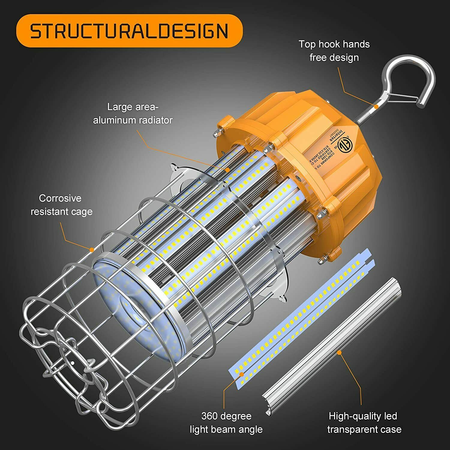 150W LED Temporary Hanging Portable Work Light with 10ft Cord US Plug ...