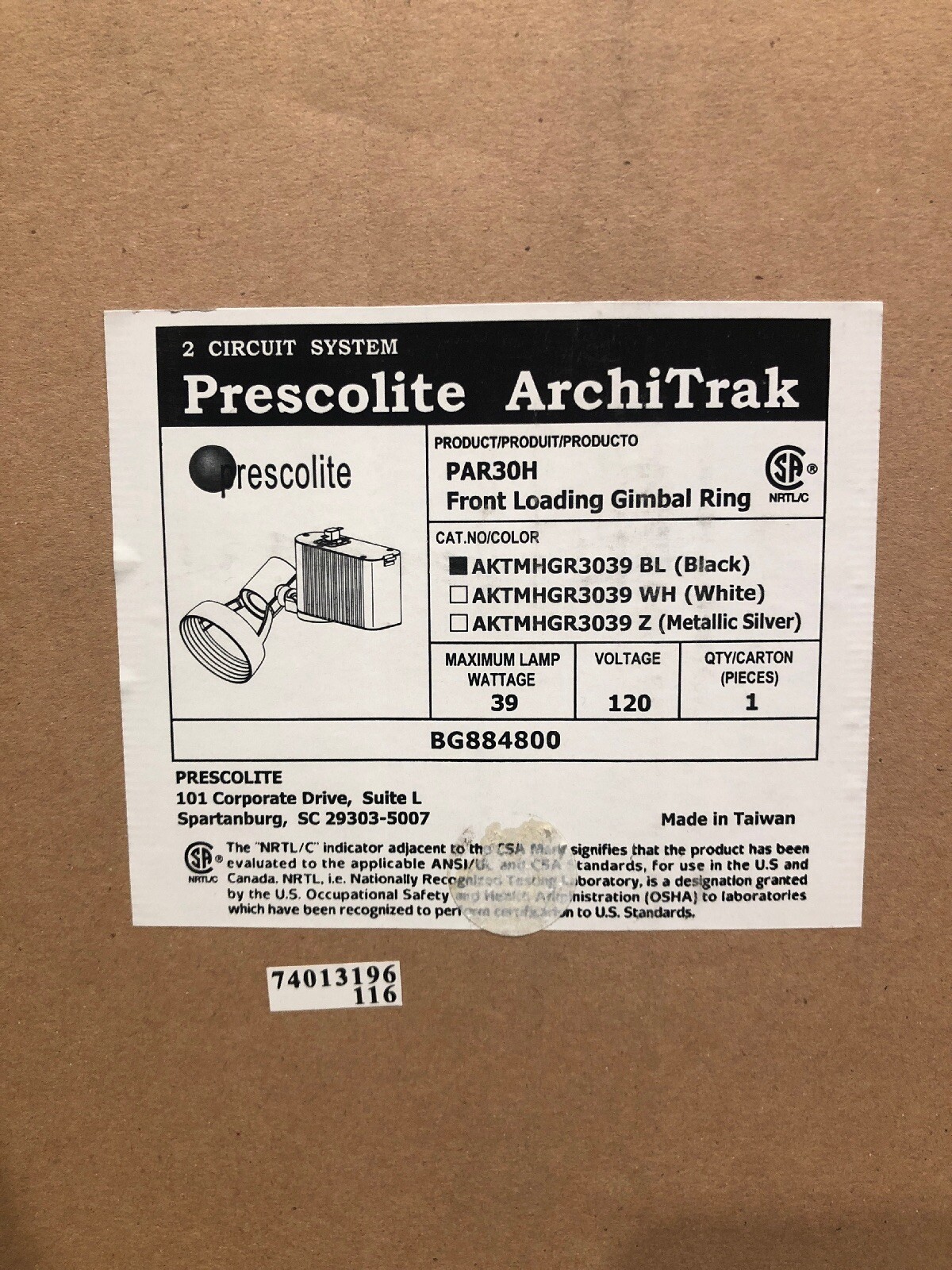 New Prescolite Track Light Fixture 39W Par-30 Black With MHSS-A35XR ...