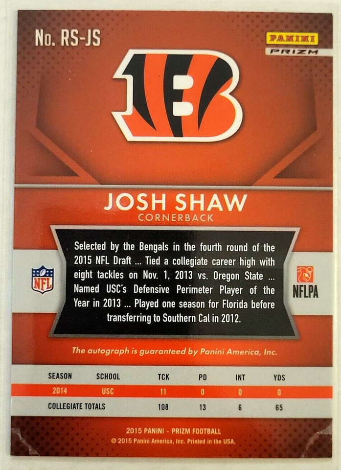 2015 Panini Prizm Rookie Autograph Red White & Blue Josh Shaw Rookie ...