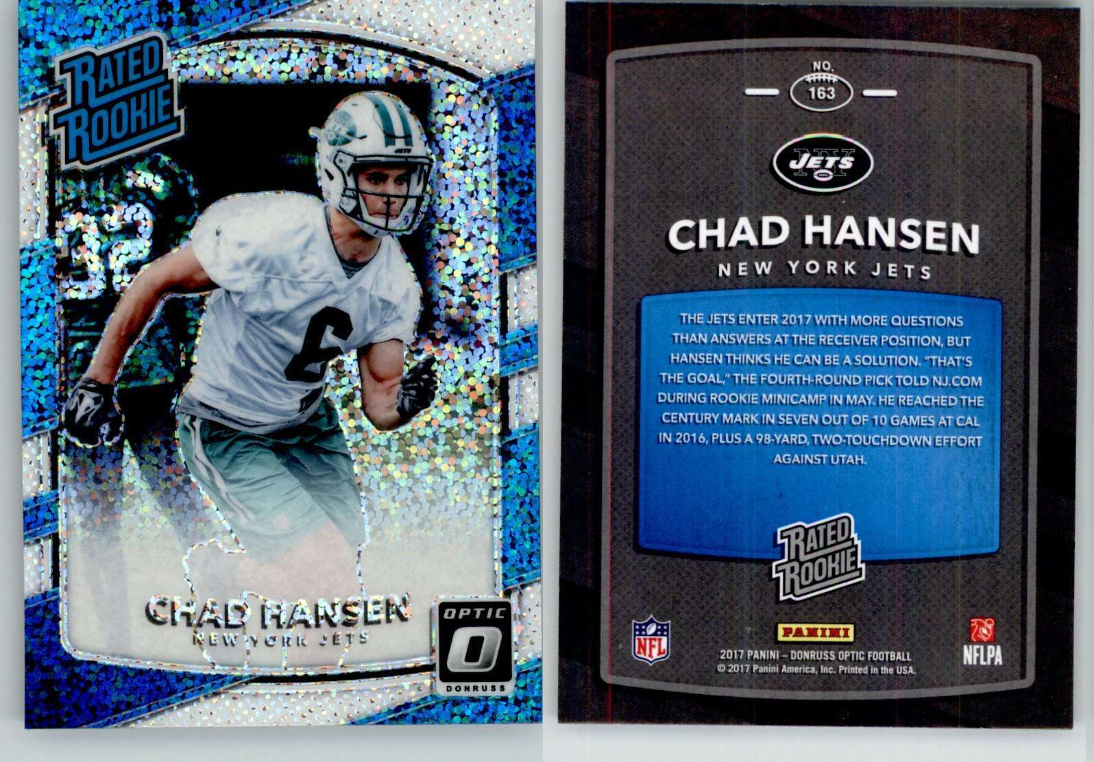 Chad Hansen 2017 Donruss Optic White Sparkle Prizm #163 Jets RC Rookie ...