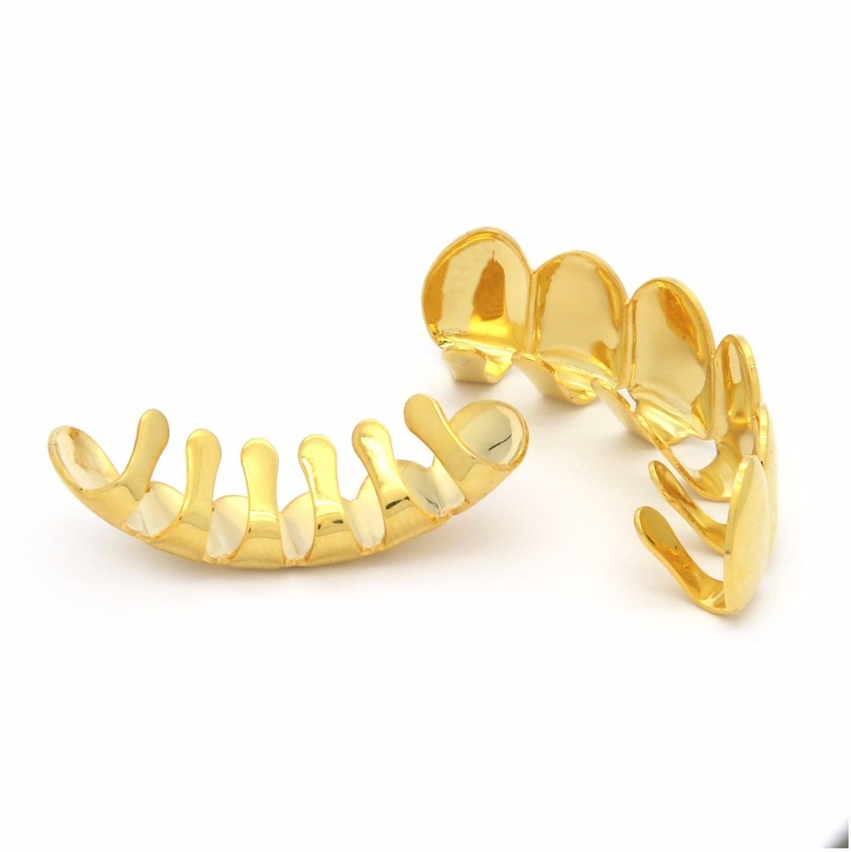 Gold Plated Hip Hop High Quality Rapper Bling Teeth Grillz Top & Bottom ...