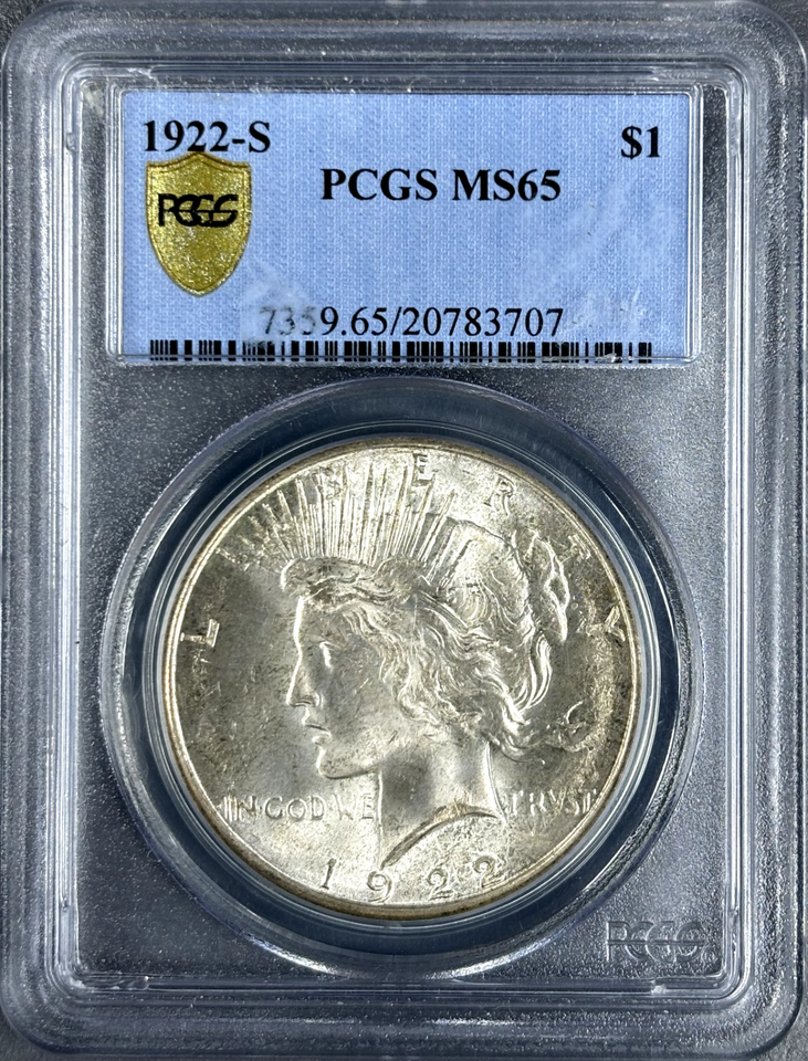 1922-S $1 Peace Dollar PCGS MS65 -- Incredible Bright Cartwheel Luster ...