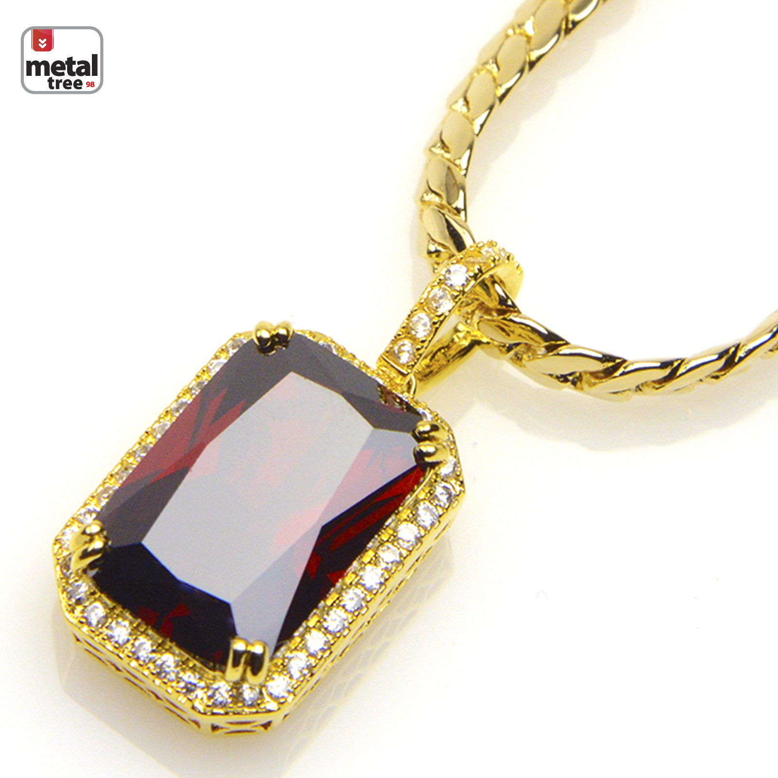 Men's Gold Plated Red Pendant 20" Miami Cuban Chain Necklace BCH 11174 ...