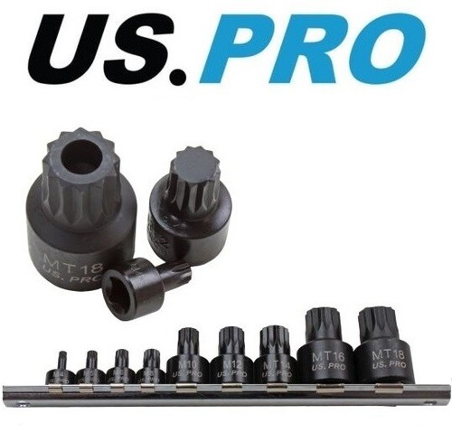 STUBBY IMPACT SPLINE BIT SOCKET SET by US PRO TOOLS Triple Square M4 to ...