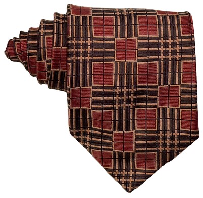 Hugo Boss Geometric 100% SILK Men's Designer Black & Brown Tie 60" x 3. ...
