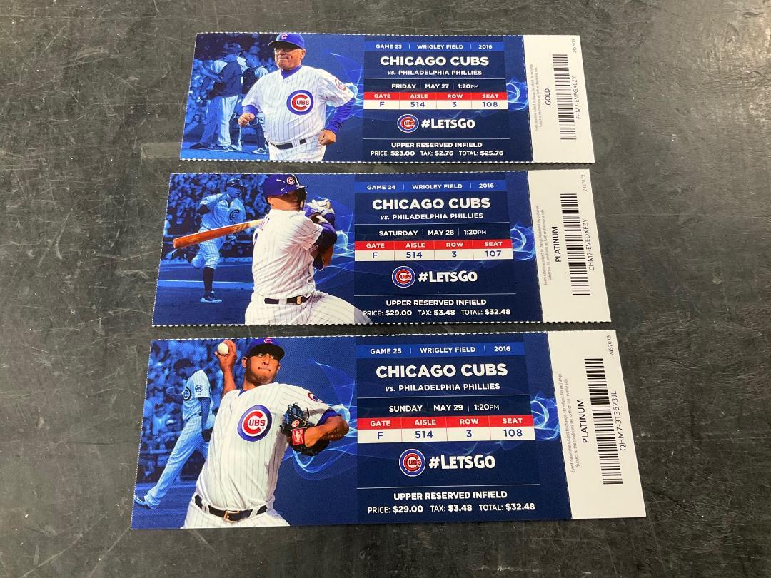 CUBS 2016 TICKET STUB 5/27/16-5/28/16-5/29/16 VS PHILLIES | eBay