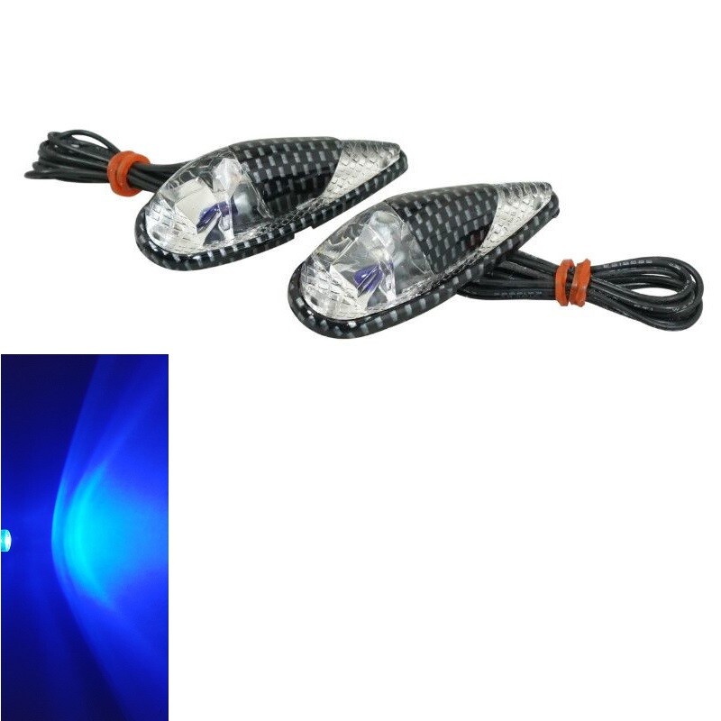 CARBON TEARDROP TURN SIGNAL INDICATOR BLUE BULB MOTORCYCLE MOTORBIKE ...