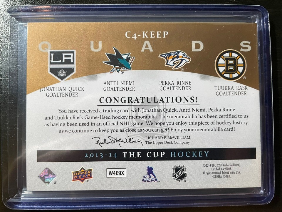 13-14 The Cup QUADS Patch C4-KEEP Jonathan Quick A.Niemi P.Rinne Tuukka ...