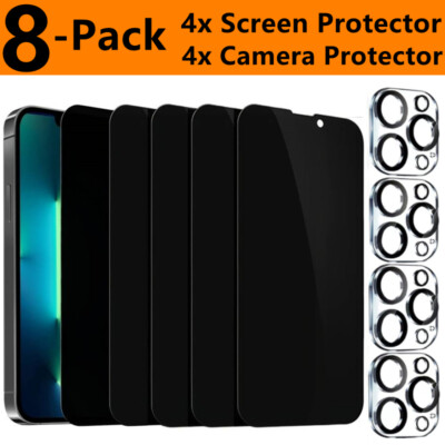 For iPhone 17 16 15 14 13 Pro Max Privacy Tempered Glass Screen Camera ...
