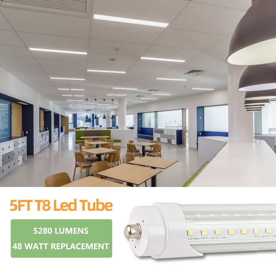 T8 Single Pin 4FT 5FT 6FT V-Shape LED Tube Light 6500K Clear Lens 6 ...