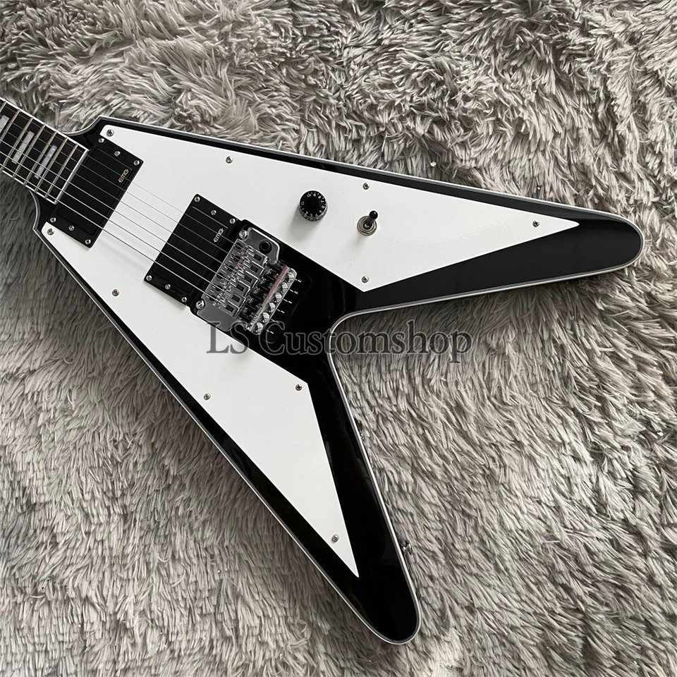 Custom V Shape Electric Guitar Mahogany Body Black&White Active Pickup ...