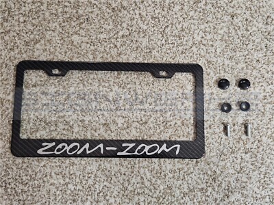Zoom Zoom Silver CF Printed Pattern Black Aluminum License Plate Frame ...