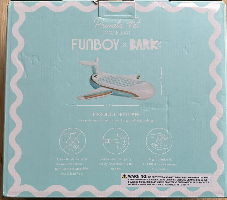 FUNBOY BARK Private Jet Plane Dog Float Life Pool Float for Dogs 55” X ...