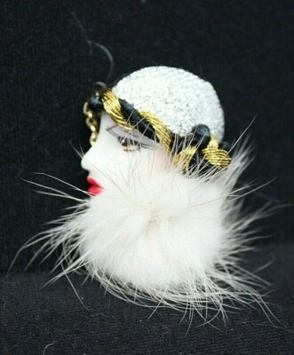 Vintage HAN SHIN White Mink Fur "Flapper" Lady Head Brooch/Pin | eBay