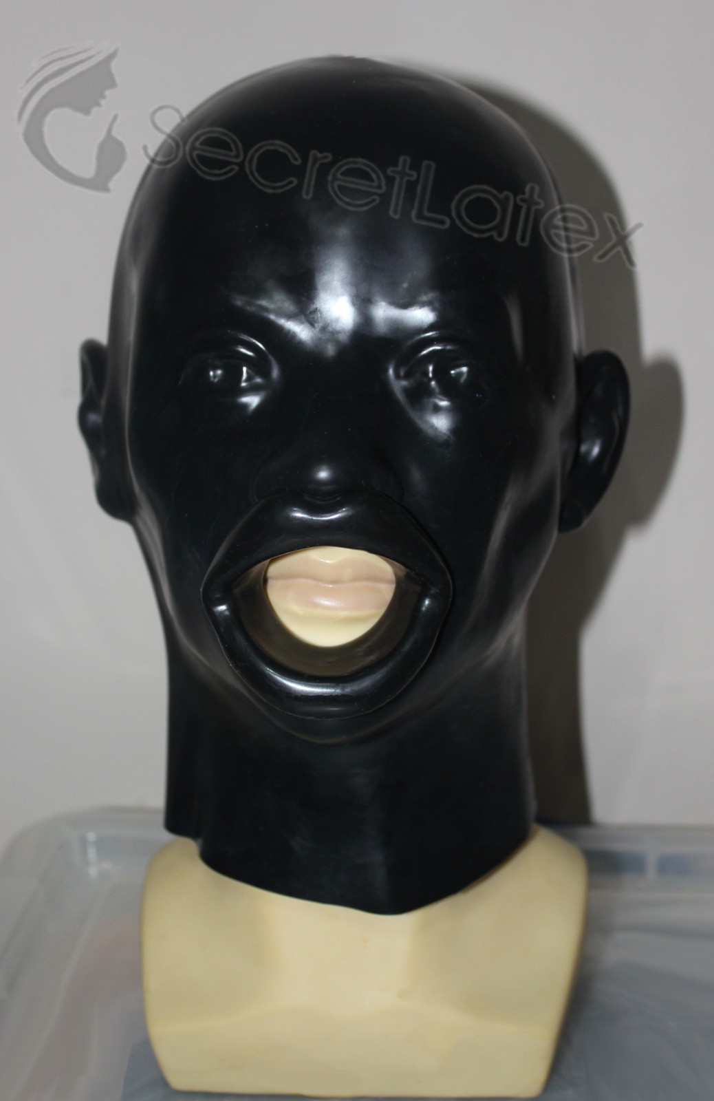 BLACK LATEX RUBBER HOOD FETISH BONDAGE GIMP WOMAN MOUTH GAG ORAL TOY ...
