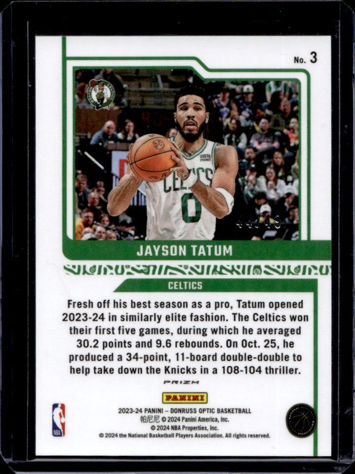 2023-24 Donruss Optic Jayson Tatum Blue Prizm Elite Dominators Insert ...
