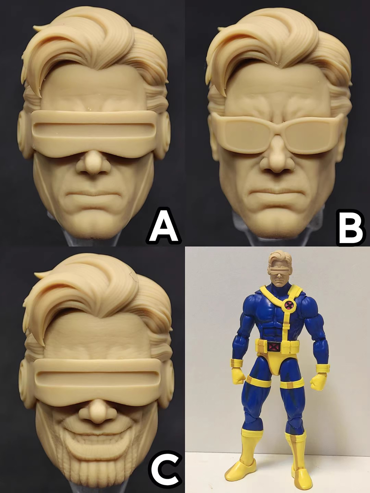 Unpainted Comics Cyclops Head 1/12 Scale Scott Summers Head Sculpt ...