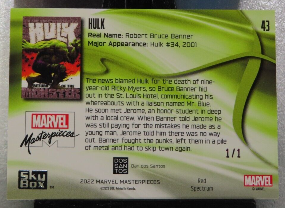2022 Marvel Masterpieces Spectrum Gem Red #43 Hulk "Return of the ...