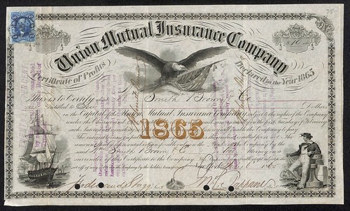 Union Mutual Insurance Co NY 1865 Smith Brown & Co (Hartford) Stock ...
