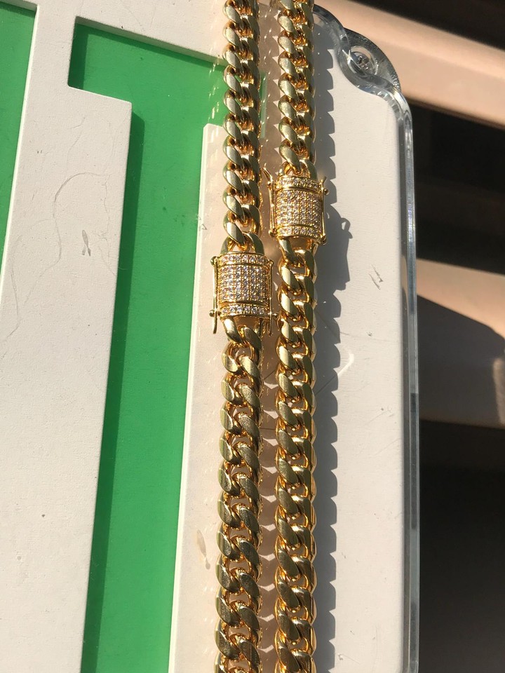 Miami Cuban Link Chain 1ct CZ VVS Clasp 14K Gold Plated Stainless Steel ...