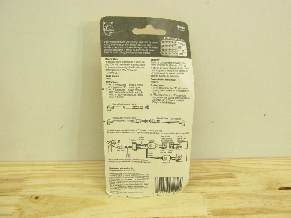 Philips RG59 Coaxial Cable 6 ft Video PH61212 Connects Video Components ...