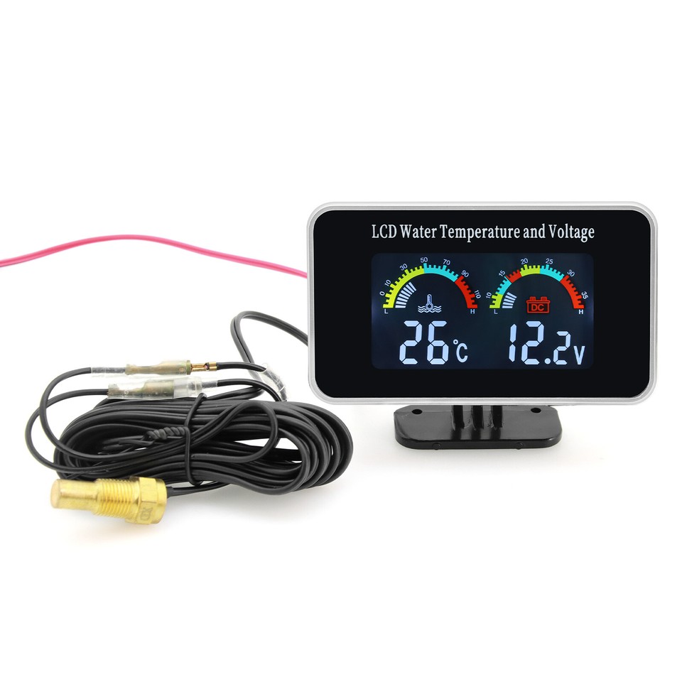 2 In1 Car Digital LCD Water Temperature Meter Voltmeter Gauge 12V/24V ...