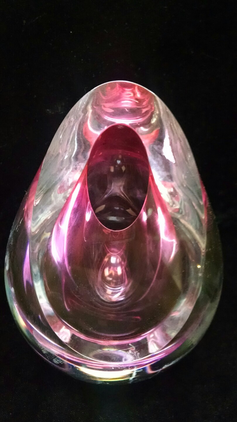 Robert Deeble Vermont Studio Art Glass Pink Crystal Signed Abstract ...