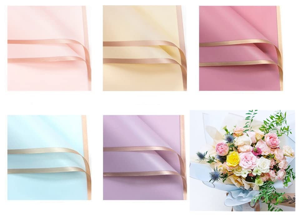 Gold Edge Flower Wrapping Paper 10 Colors 100 Sheets 22.8x22.8 Inches ...