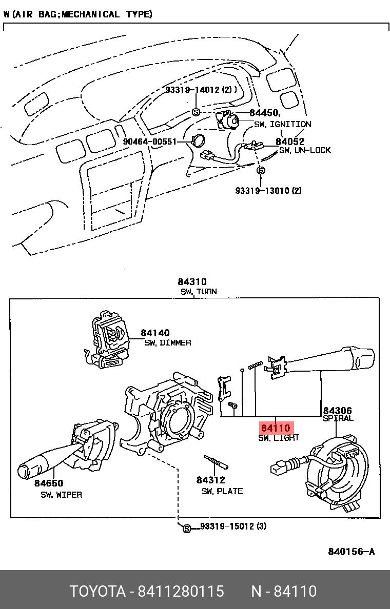 Genuine OE switch assy, light control, no.1, 8411280115 for TOYOTA ...