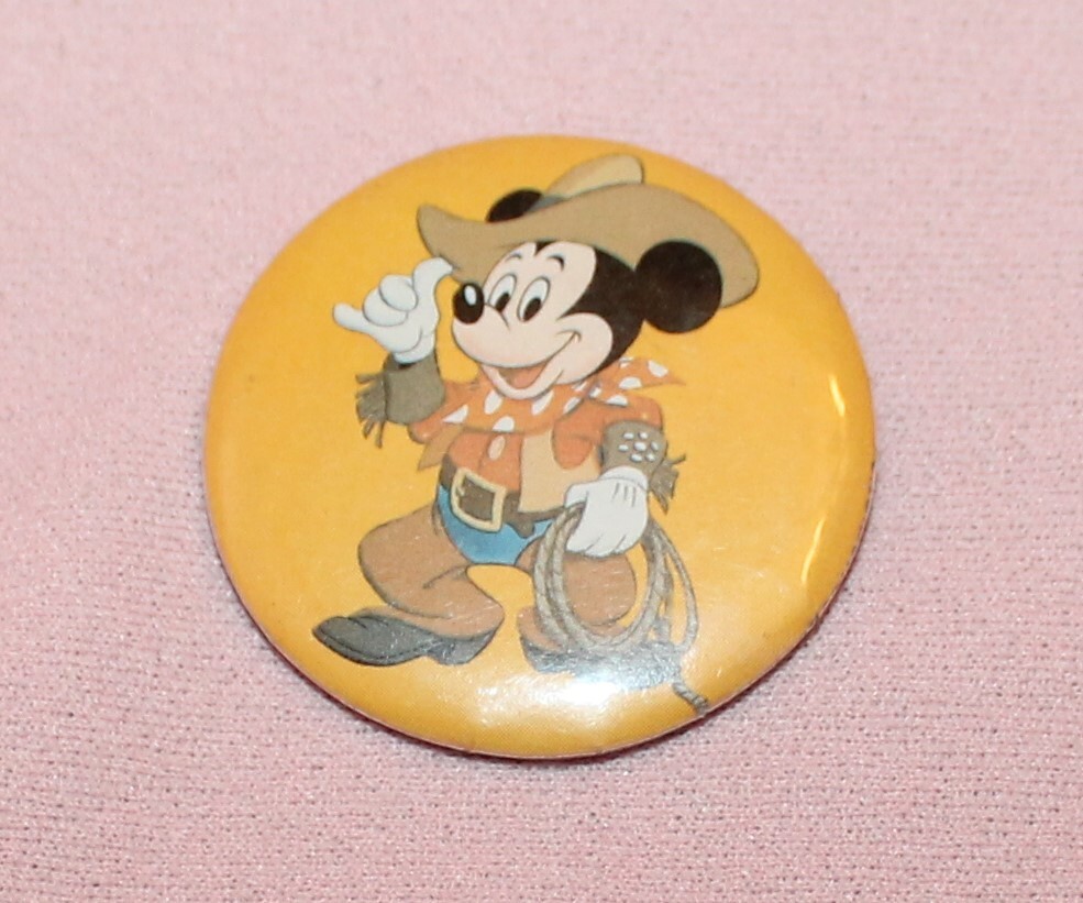 RARE VINTAGE DISNEY COWBOY MICKEY MOUSE PIN BACK BUTTON 1 3/4" | eBay