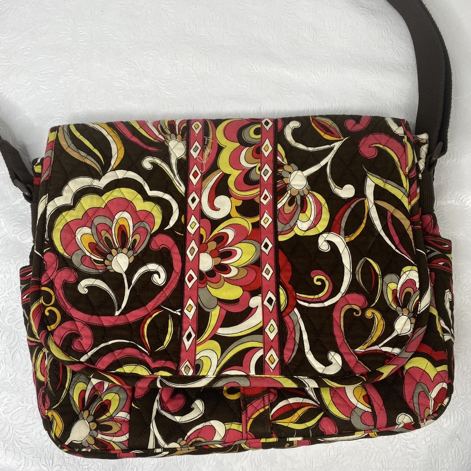 Vera Bradley Puccini Brown Red Floral Messenger Bag Crossbody Diaper ...
