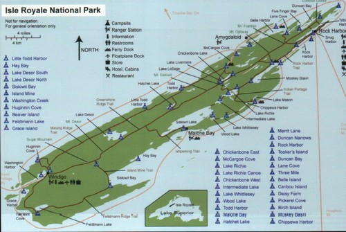 Map of Isle Royale National Park, Lake Superior Michigan, Trails etc ...