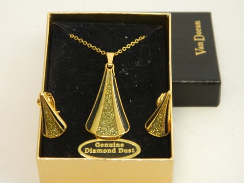 Van Doran Diamond Dust Necklace and Earring Set in Original Box Vintage ...