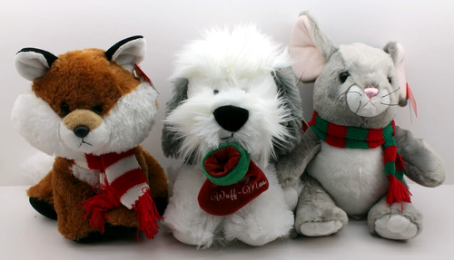 Lot of 3 Aurora Christmas 11" Plush Merry Mouse, Wuff-Mas & Fancy Fox ...