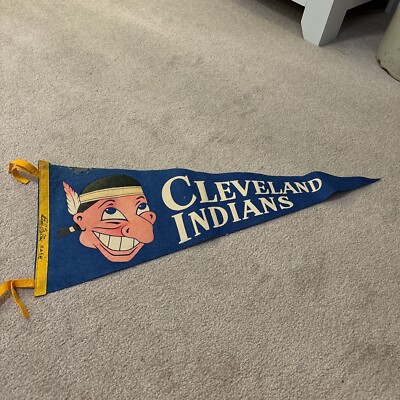 VINTAGE CLEVELAND INDIANS FELT PENNANT, 30", 1950'S Signed Bob Fellar ...