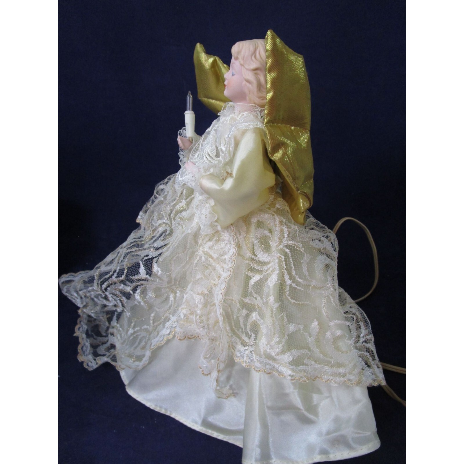 Ani-Mates Animated Angel Tree Topper Candle Gold Wings Satin Lace Gown ...