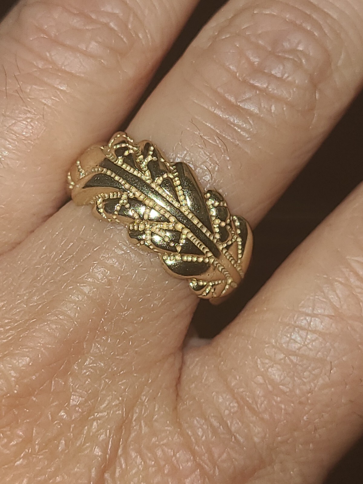 14k Gold Ring, Leaf Gold Ring, Leaf Design Ring, 14k Leaf Ring, Wide Ring | eBay