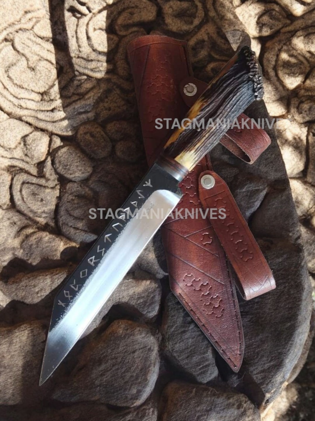 Hand Forged J2 Steel Hunting Crown Stag Viking Anglo Saxon Seax Bowie ...