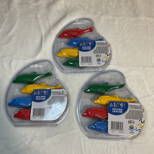 NEW LOT OF 3 Artsi Dolphin shape Crayons set 4 pc Red, Yellow, Blue ...