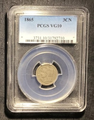 1865 US Three Cent Nickel PCGS VG10! Certified! Old US Coin! 1st Year ...