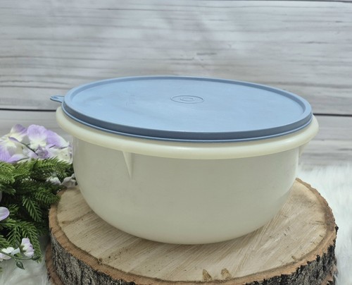 Vintage Tupperware White 3 Quart Mixing Bowl #272-4 & Fitted Blue Lid ...