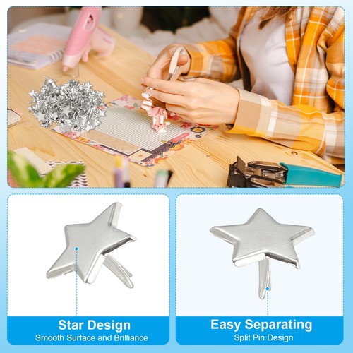 100 Pcs Brads Paper Fasteners Mini Metal Star Fastener, Silver Tone, 0. ...