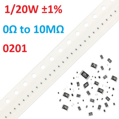 0201 SMD/SMT Resistors Chip Resistance 1/20W ±1%- Range of ( 0Ω to 10MΩ ...